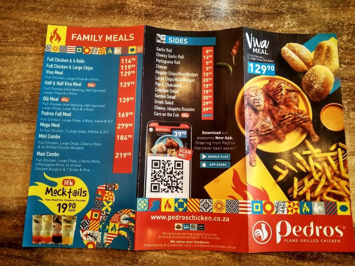 Menu au Pedros Bloed Street restaurant, Pretoria