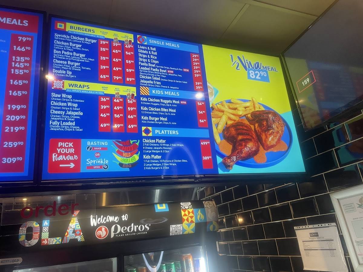 Menu at Pedros Norwood restaurant, Johannesburg