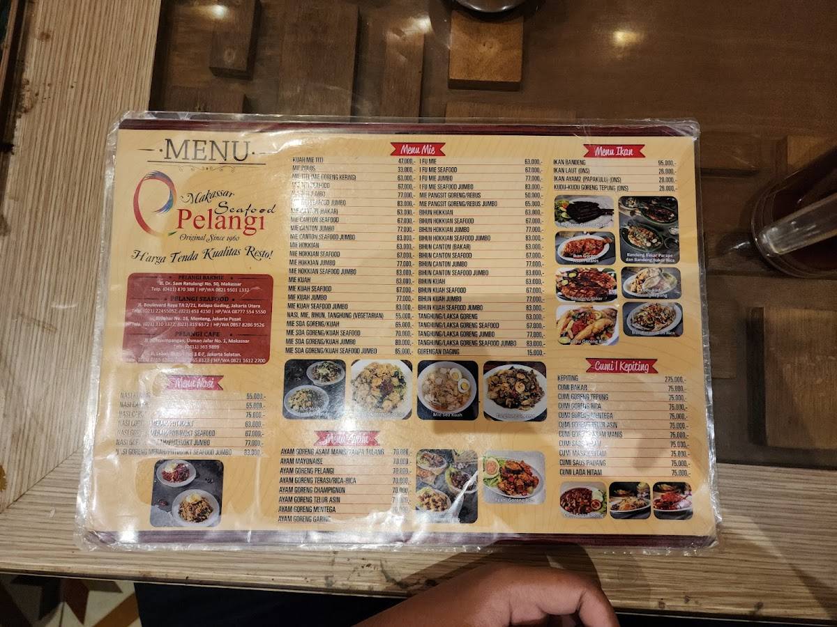 Menu at Pelangi Seafood Menteng restaurant, Central Jakarta, Jl. Johar ...