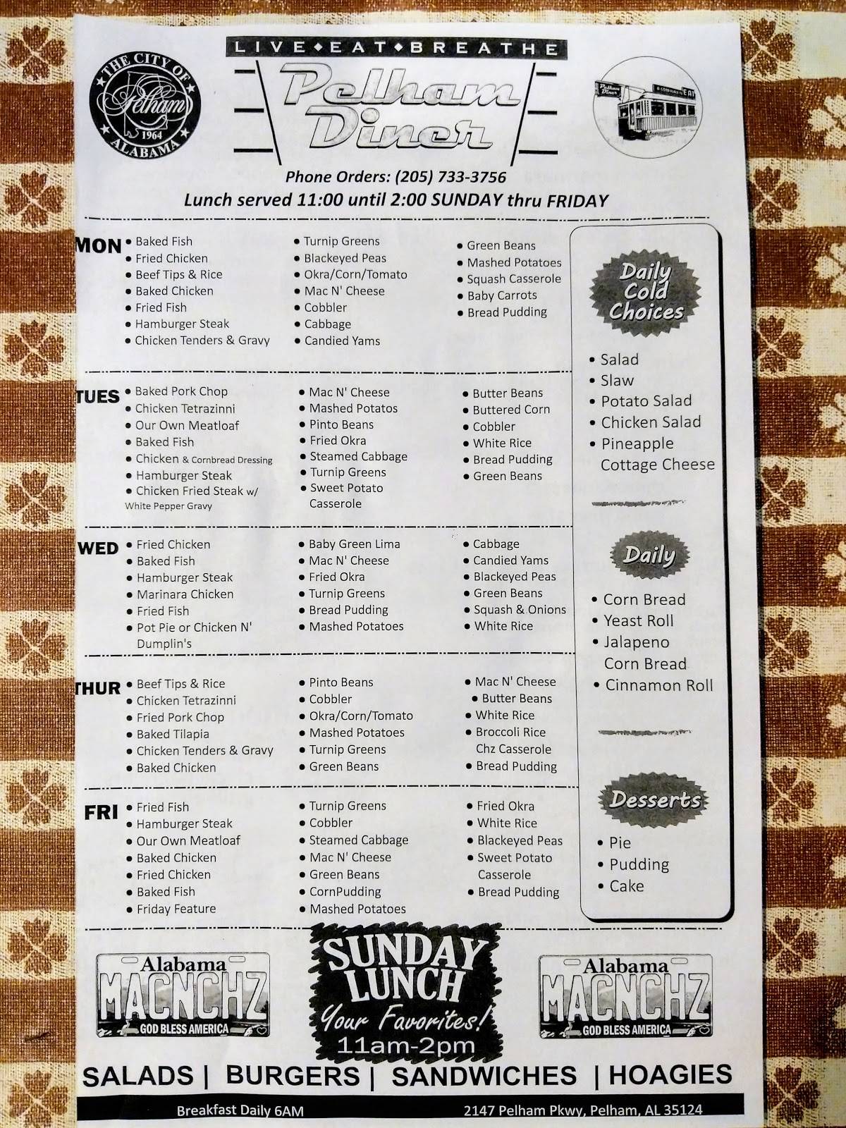 Menu at Pelham Diner restaurant, Pelham