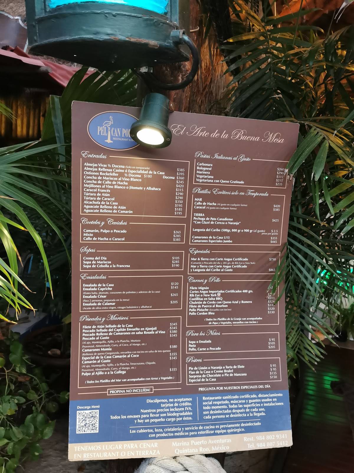 Carta del restaurante Pelican Point, Puerto Aventuras