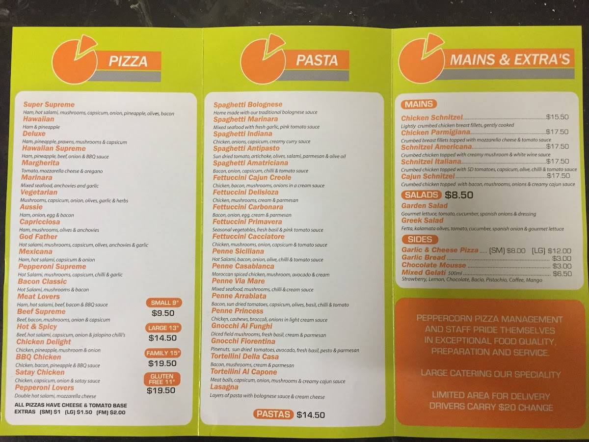 Menu at Peppercorn Pizza pizzeria, Doncaster East