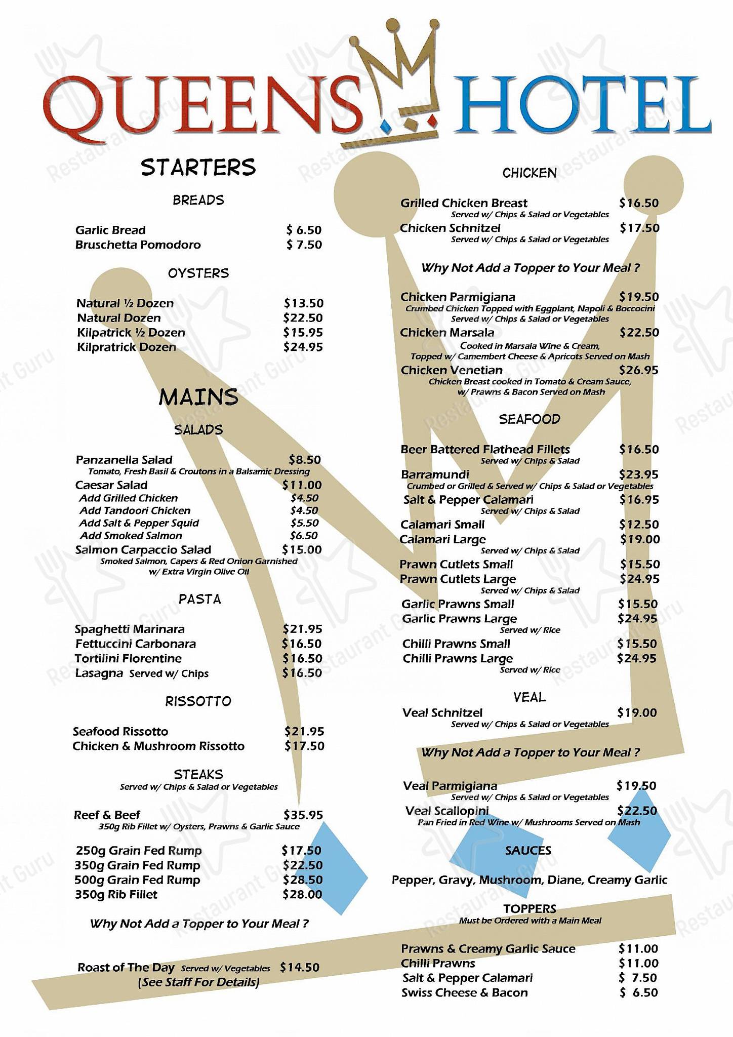 Menu at Country Ayr Motel and Pepper's on Queens Restaurant, Ayr, 197 ...