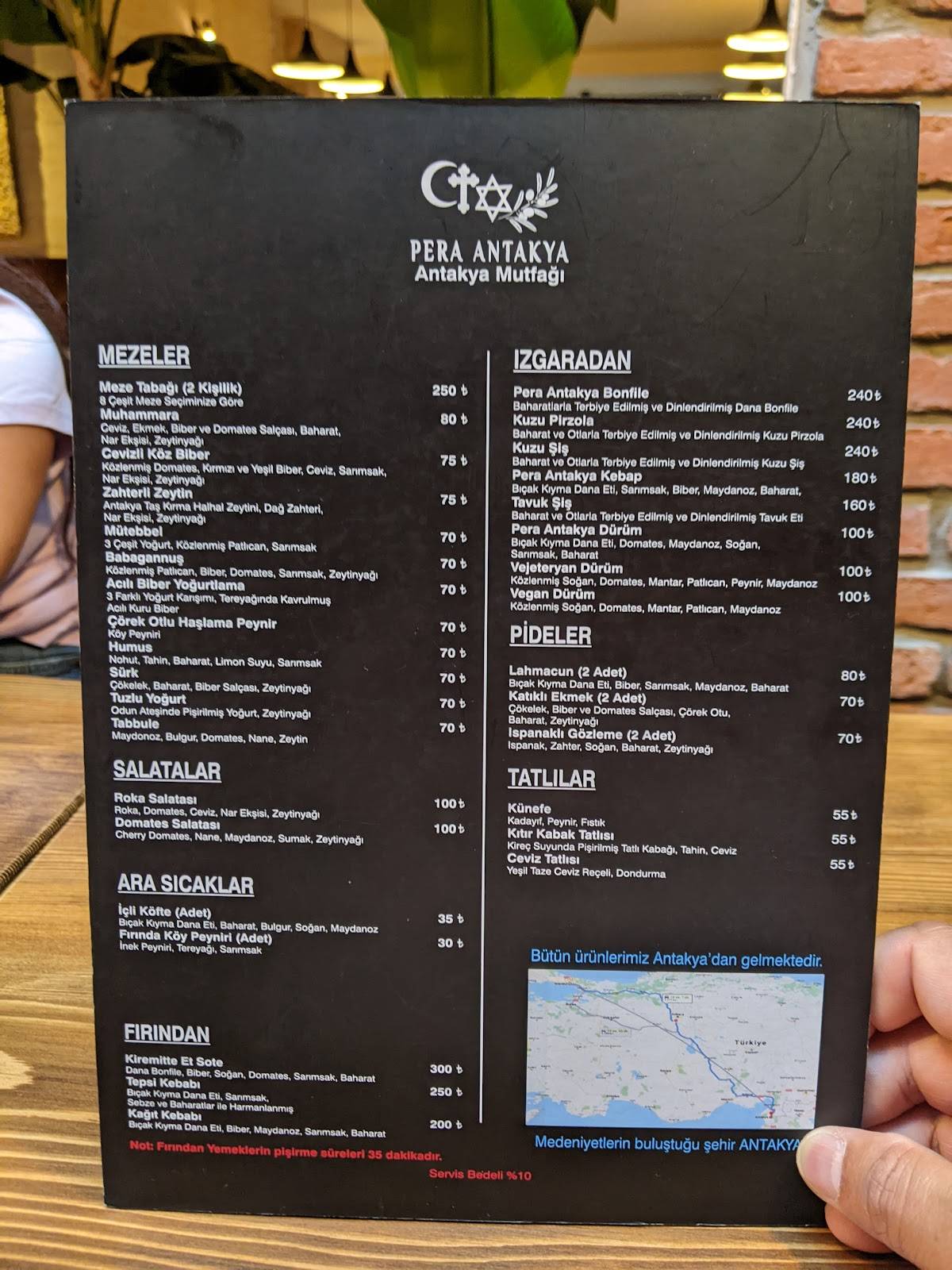 Menu at Pera Antakya, Istanbul