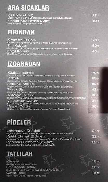 Menu at Pera Antakya, Istanbul
