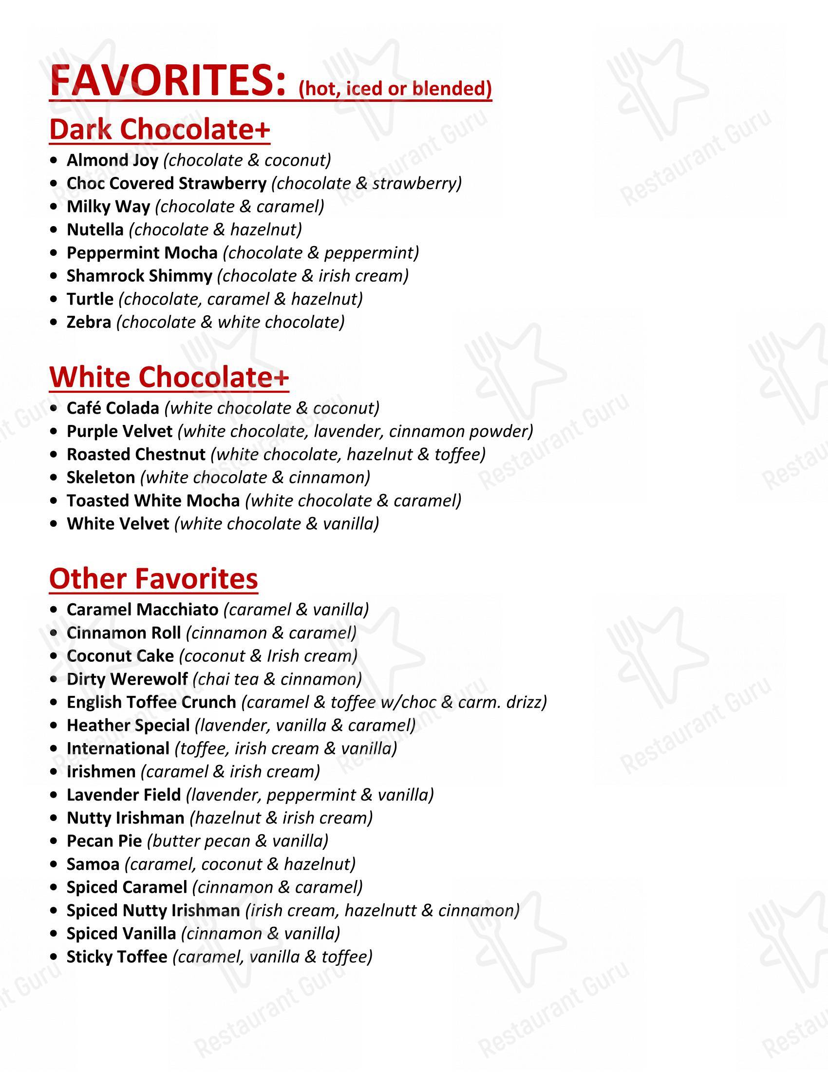 Menu at Perk Up Coffee House, Rockdale
