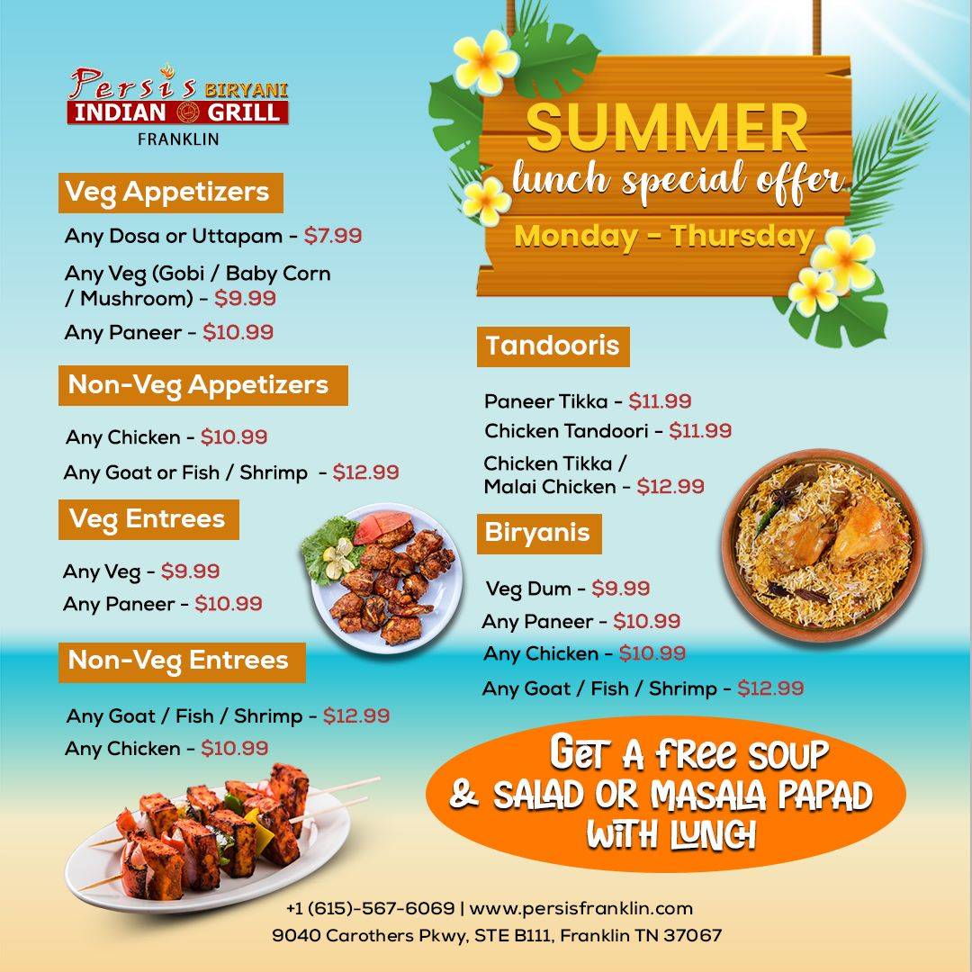 Menu at NAMASTE INDIAN RESTAURANT AND BAR, Franklin