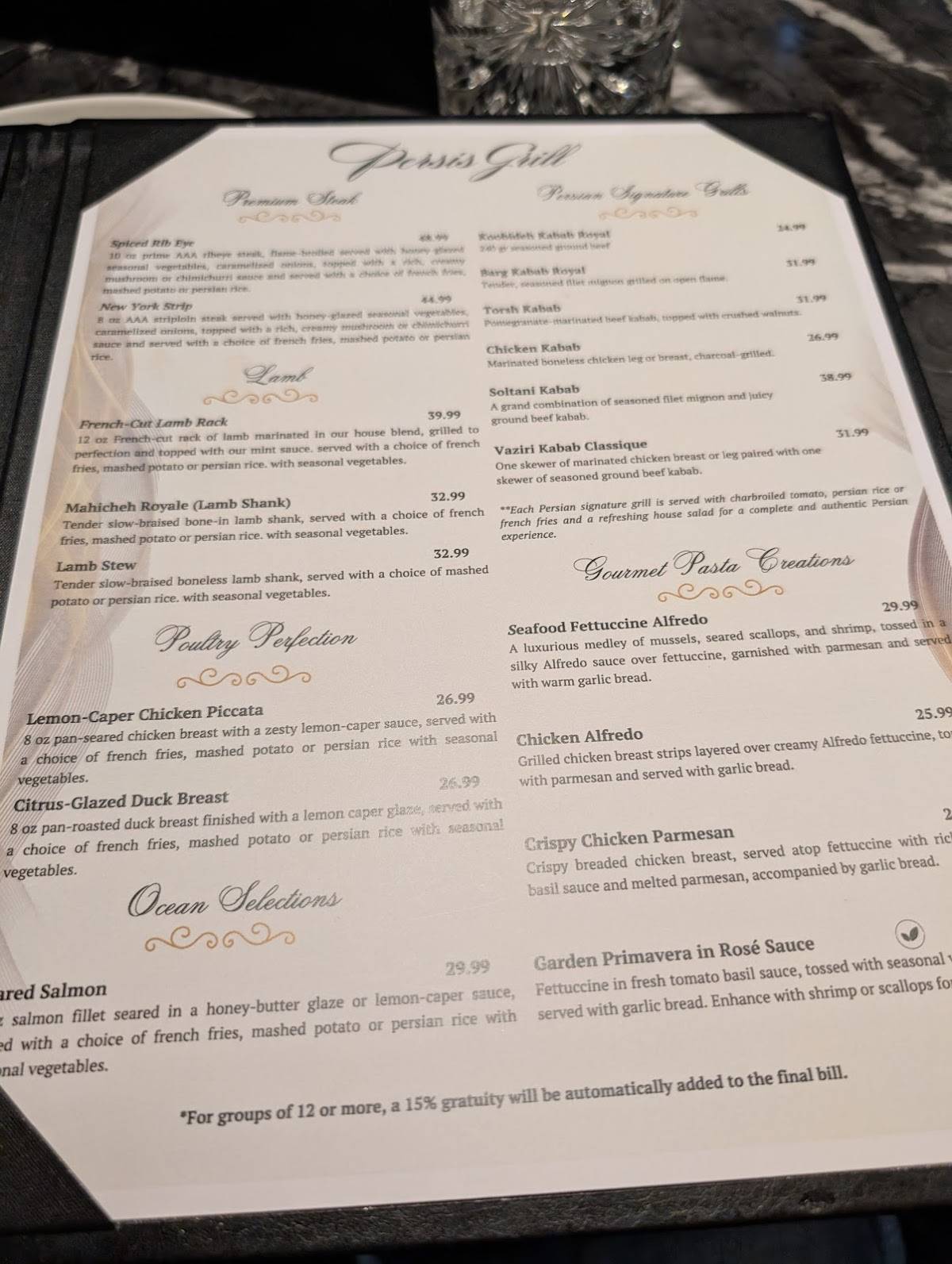 Menu at Persis Grill-Preston restaurant, Ottawa