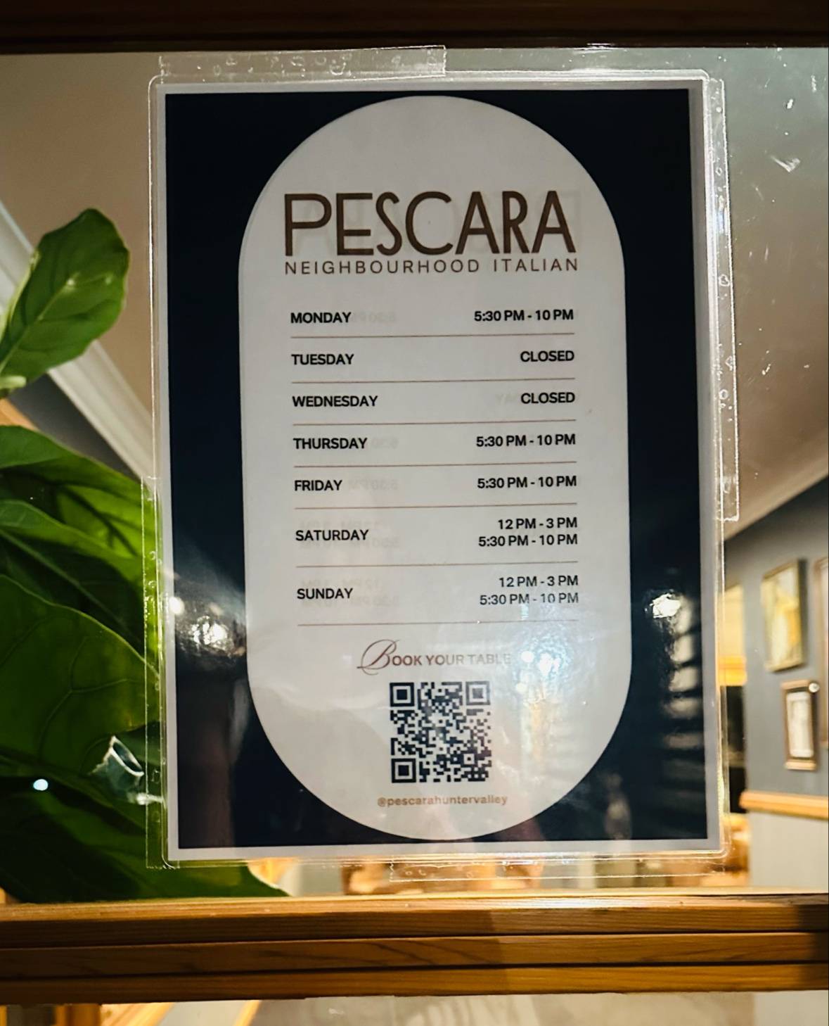 Menu at Pescara Restaurant, Pokolbin