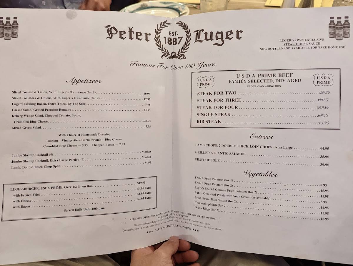Menu at Peter Luger Steak House steakhouse, New York City, 178 Broadway
