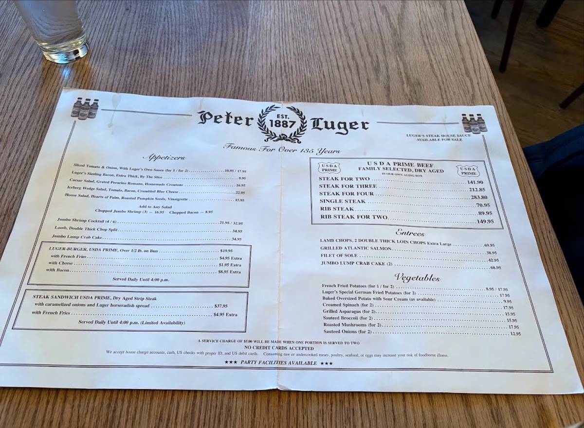 Menu at Peter Luger Steak House steakhouse, New York City, 178 Broadway