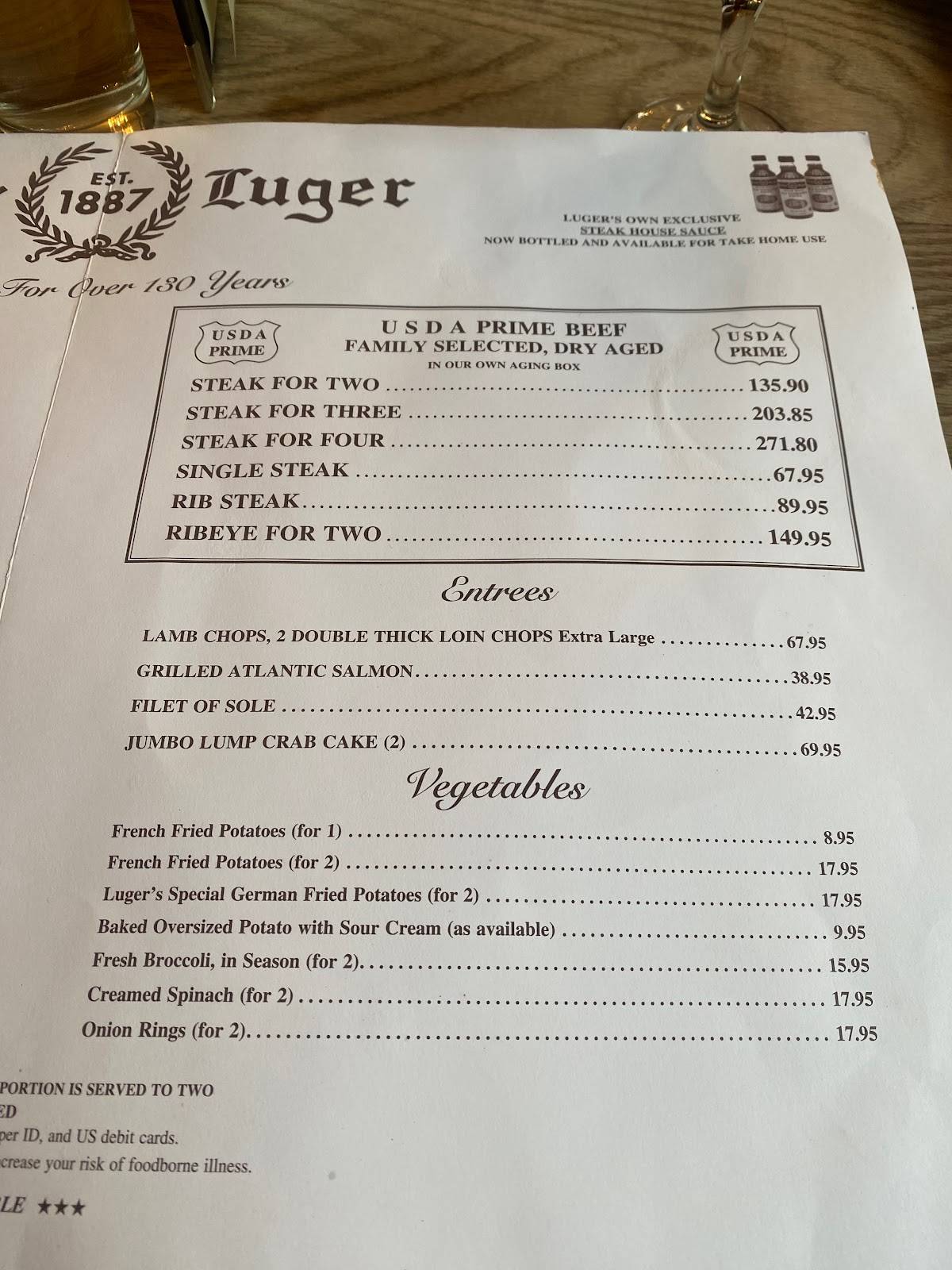 Menu at Peter Luger Steak House steakhouse, New York City, 178 Broadway