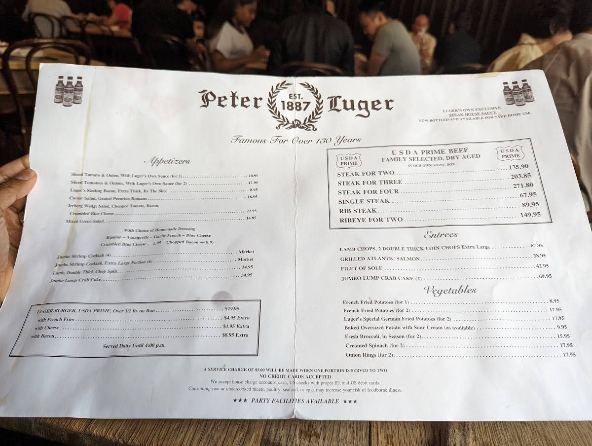 Menu at Peter Luger Steak House steakhouse, New York City, 178 Broadway