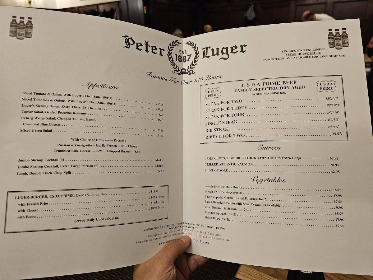 Menu at Peter Luger Steak House steakhouse, New York City, 178 Broadway