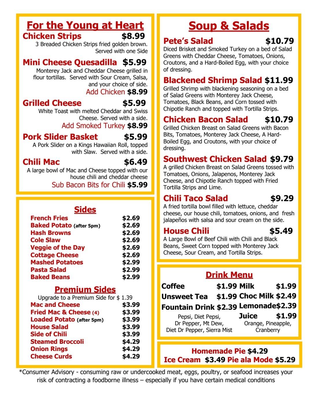 Menu at Pete’s BBQ, Smith Center