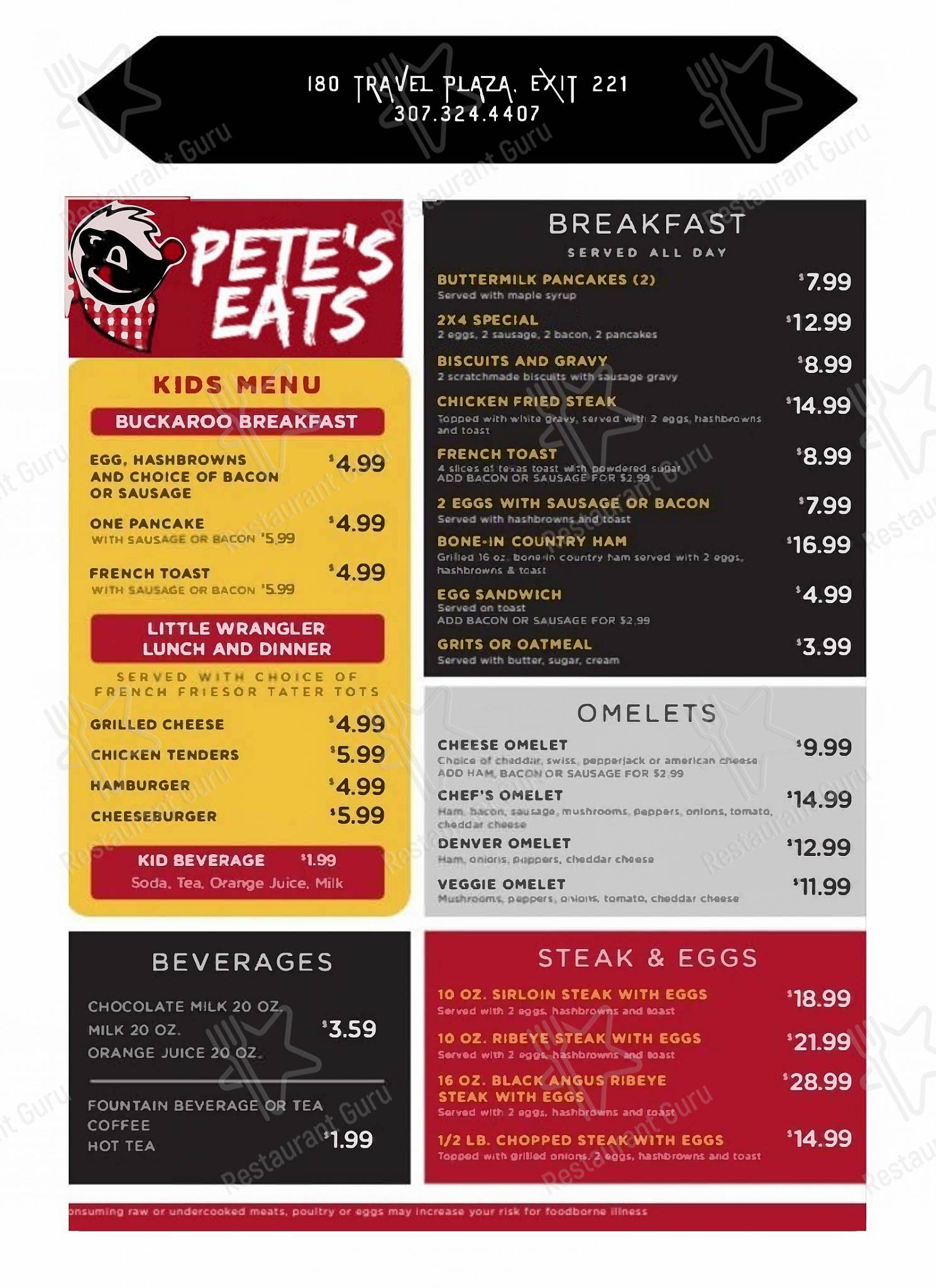 Menu at Pete's Eats restaurant, Sinclair