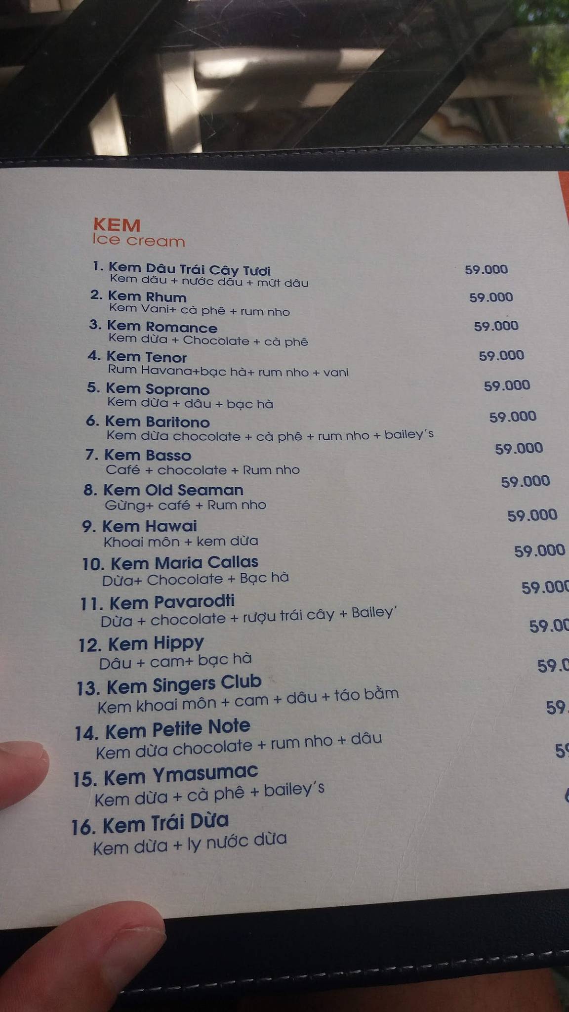 Menu at Petite Note cafe, Ho Chi Minh City