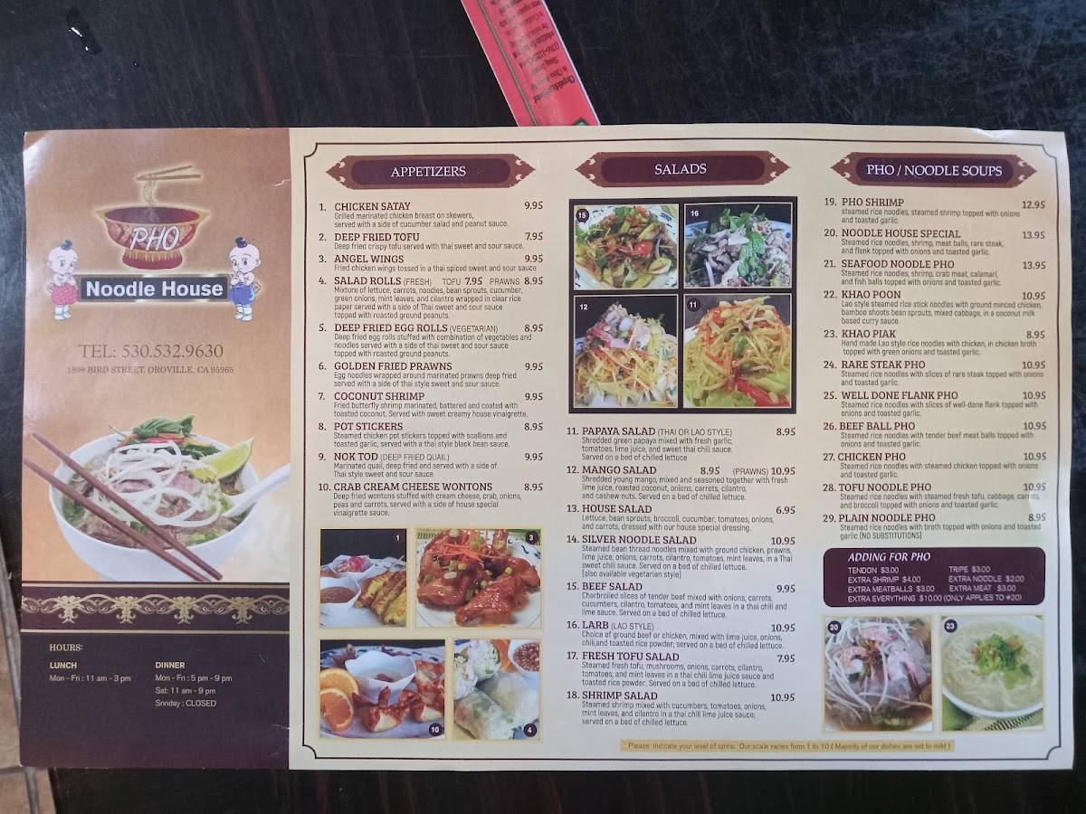 Menu at Pho Noodle House restaurant, Oroville