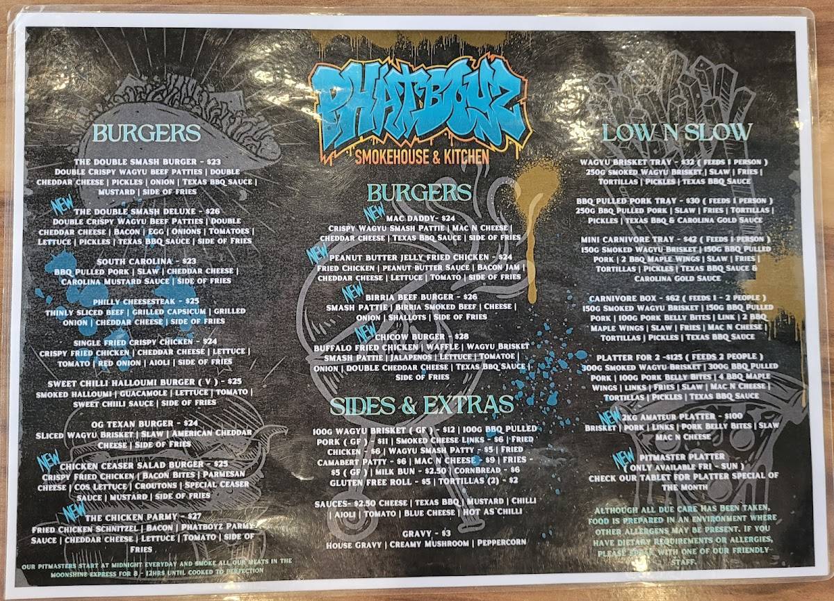 Menu at Phat Boyz Smokehouse and Kitchen restaurant, Walloon