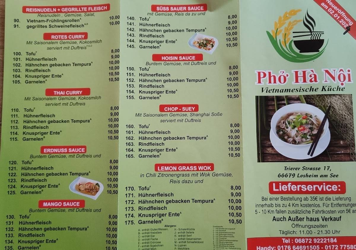 Menu at Pho Ha Noi restaurant, Losheim am See