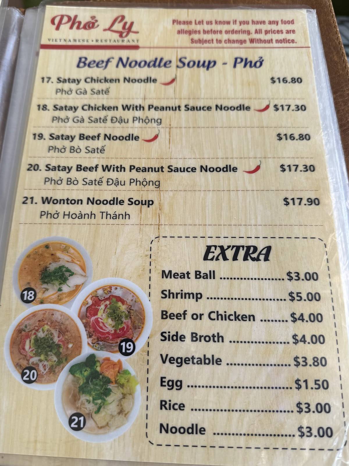 Menu at Pho Ly - Vietnamese Noodle & Rice House restaurant, Salmon Arm