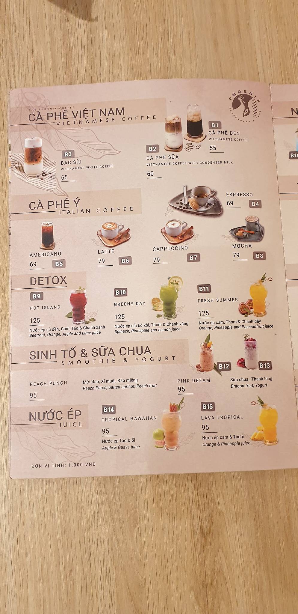 Menu at Phoenix Restaurant & Cafe, Ho Chi Minh City