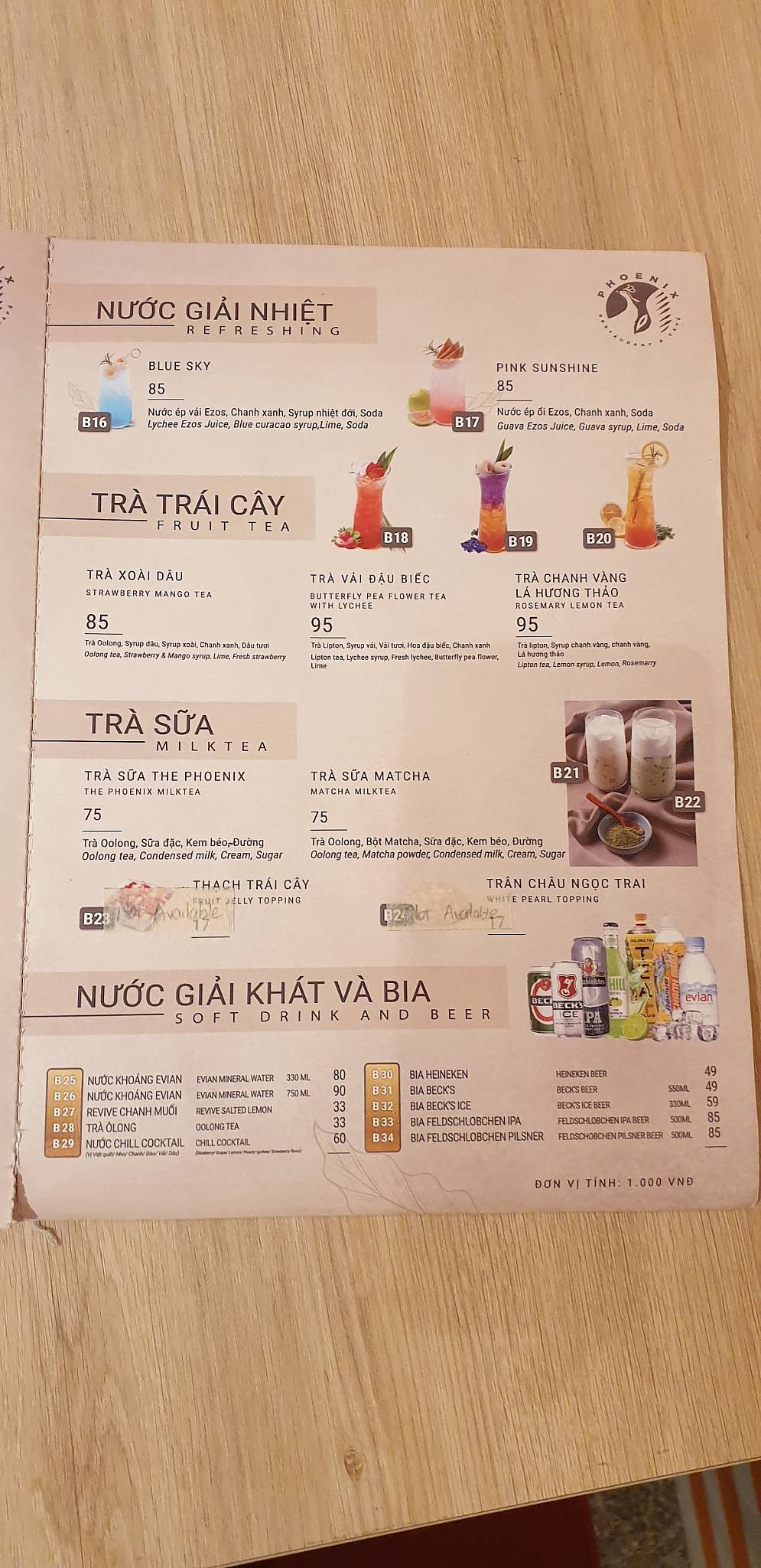 Menu at Phoenix Restaurant & Cafe, Ho Chi Minh City