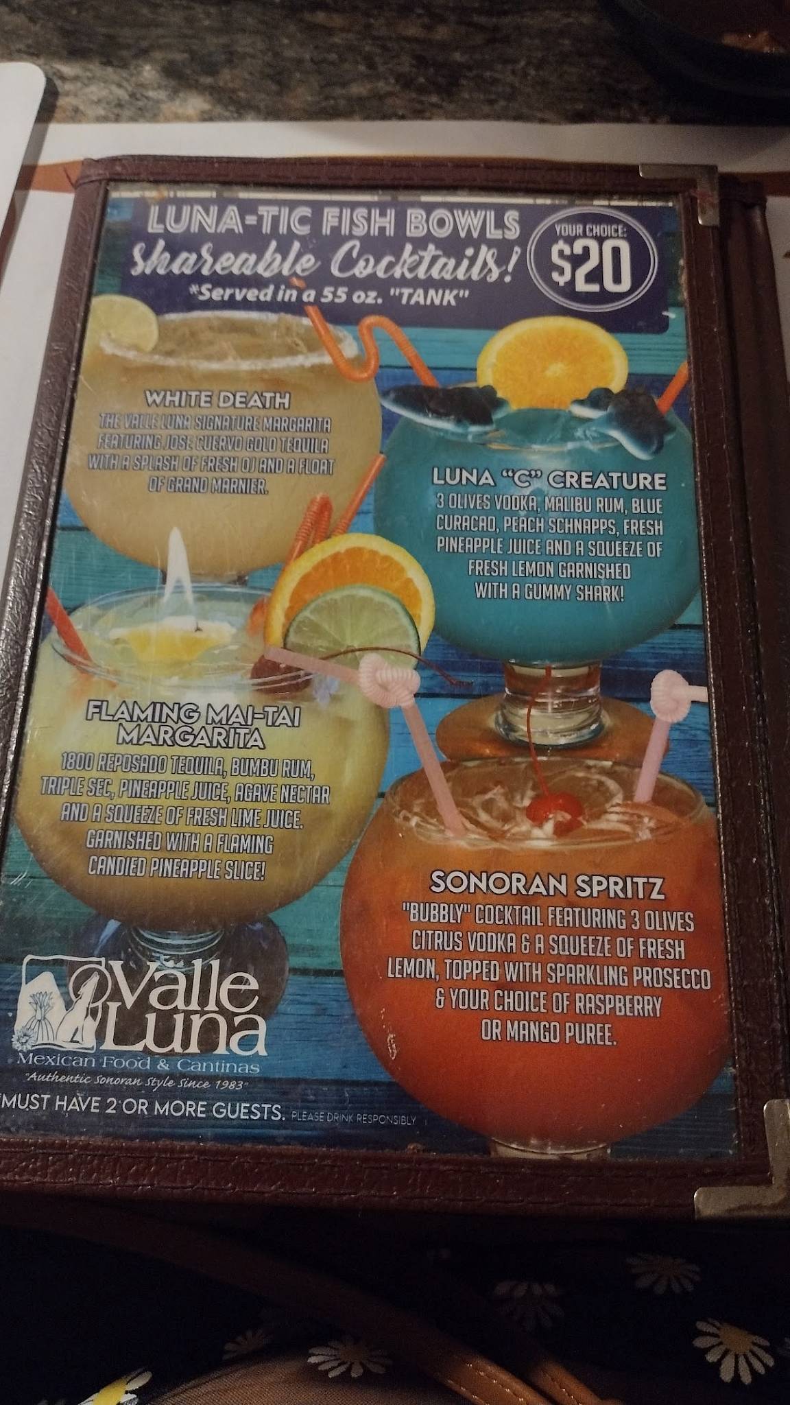 Menu at Valle Luna restaurant, Phoenix, W Bell Rd