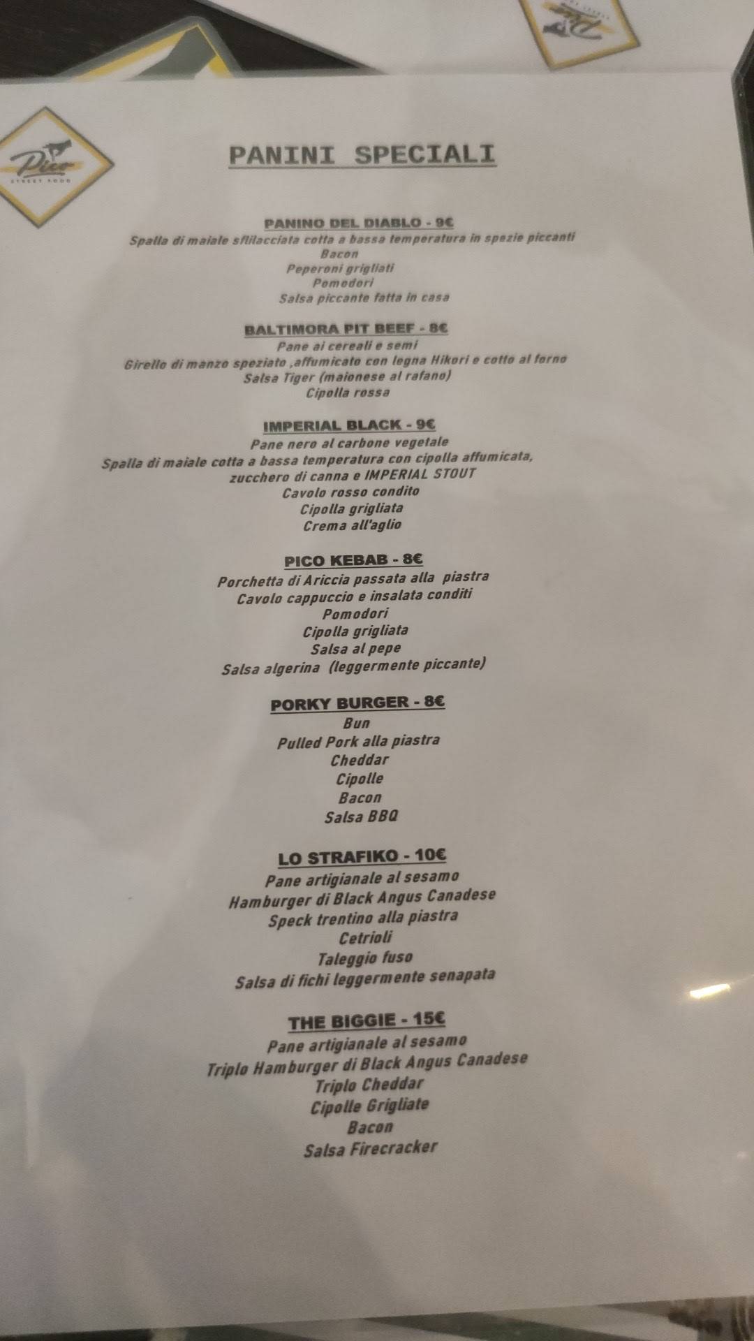 Menu at Pico Street Food restaurant, Seriate