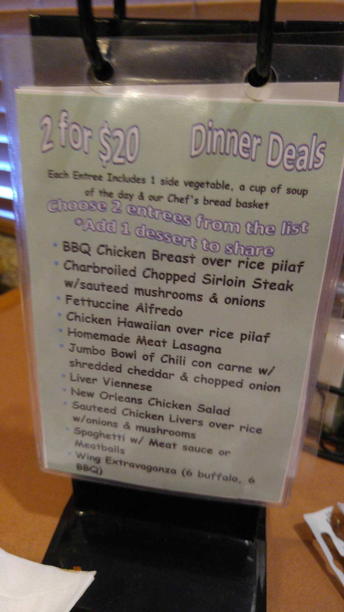 Menu at The New Pied Piper Diner restaurant, Barto