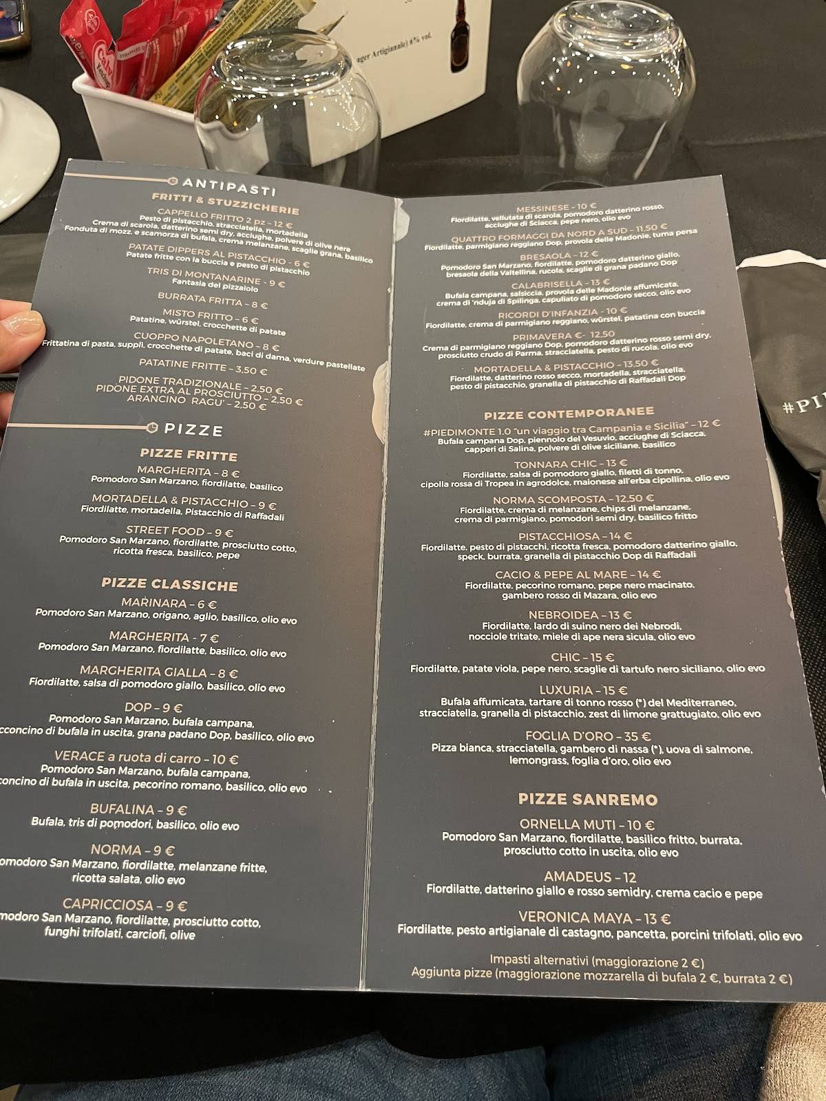 Menu au Piedimonte 1.0 restaurant, Rodia