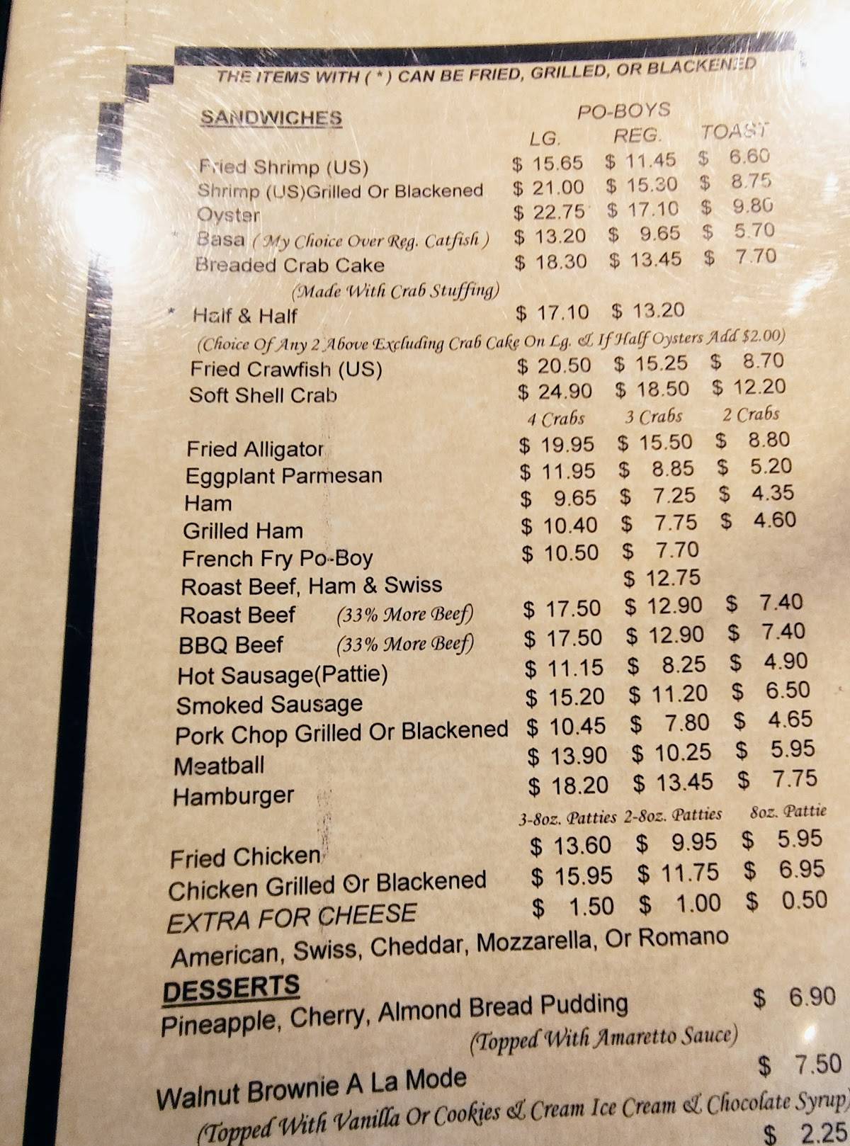 Menu at Pier 51 Seafood Restaurant & Oyster Bar, LaPlace