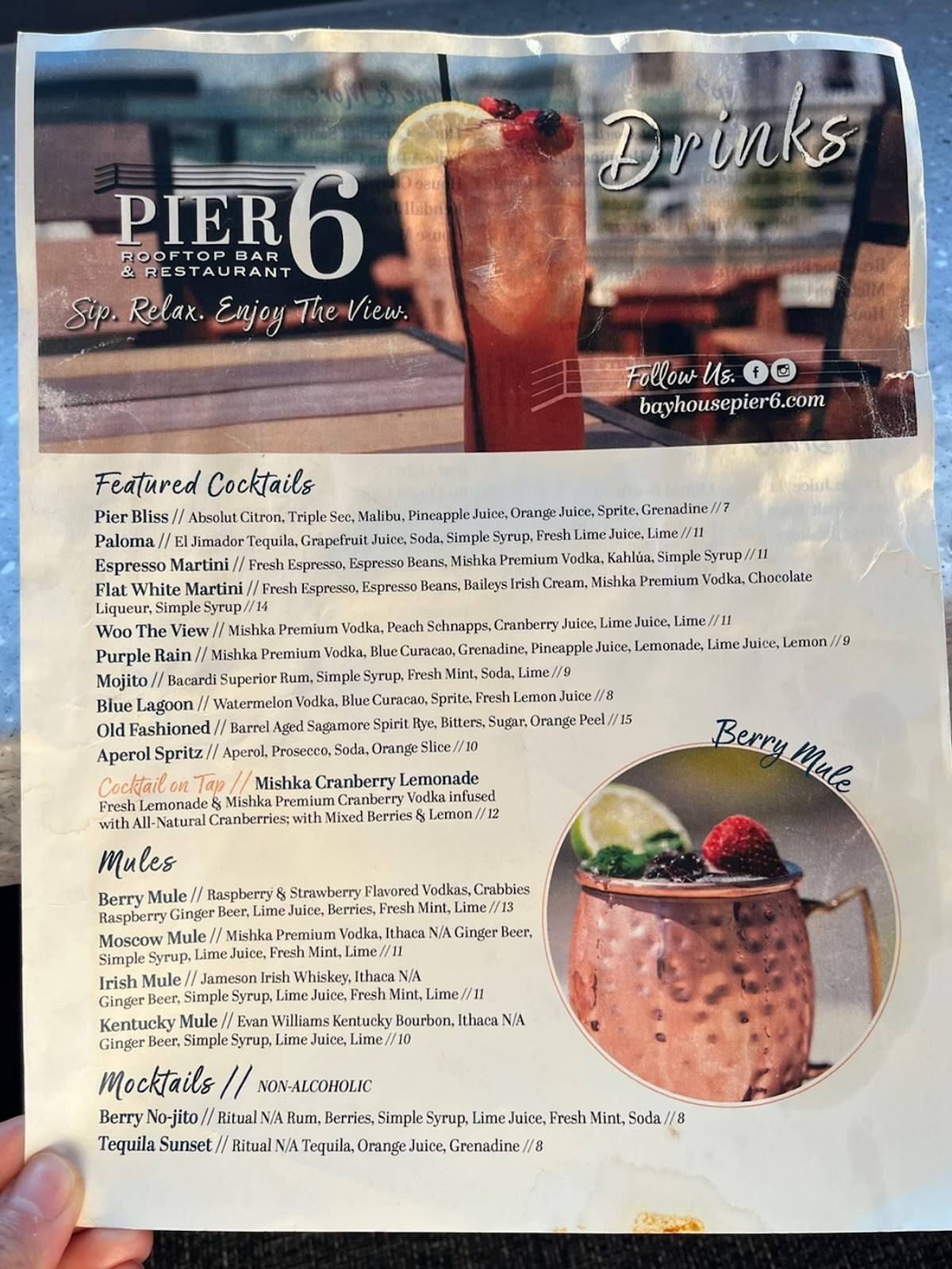 Menu at Pier 6 Rooftop Bar & Restaurant, Erie