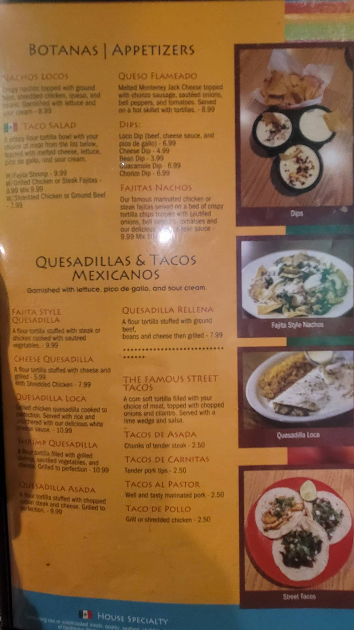 Menu at El Ranchero Loco restaurant, Pigeon Forge