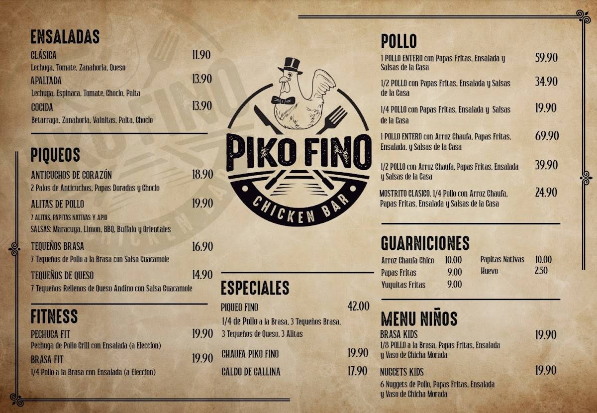 Menu at Piko Fino Chicken Bar, Cajamarca