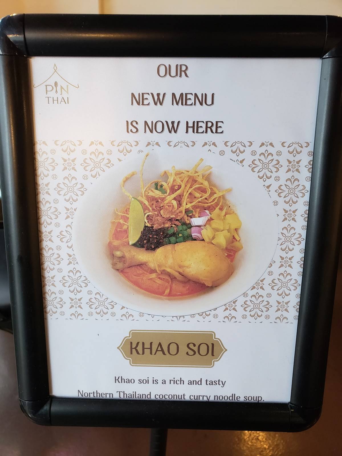 Menu at Pin Thai restaurant, Farragut