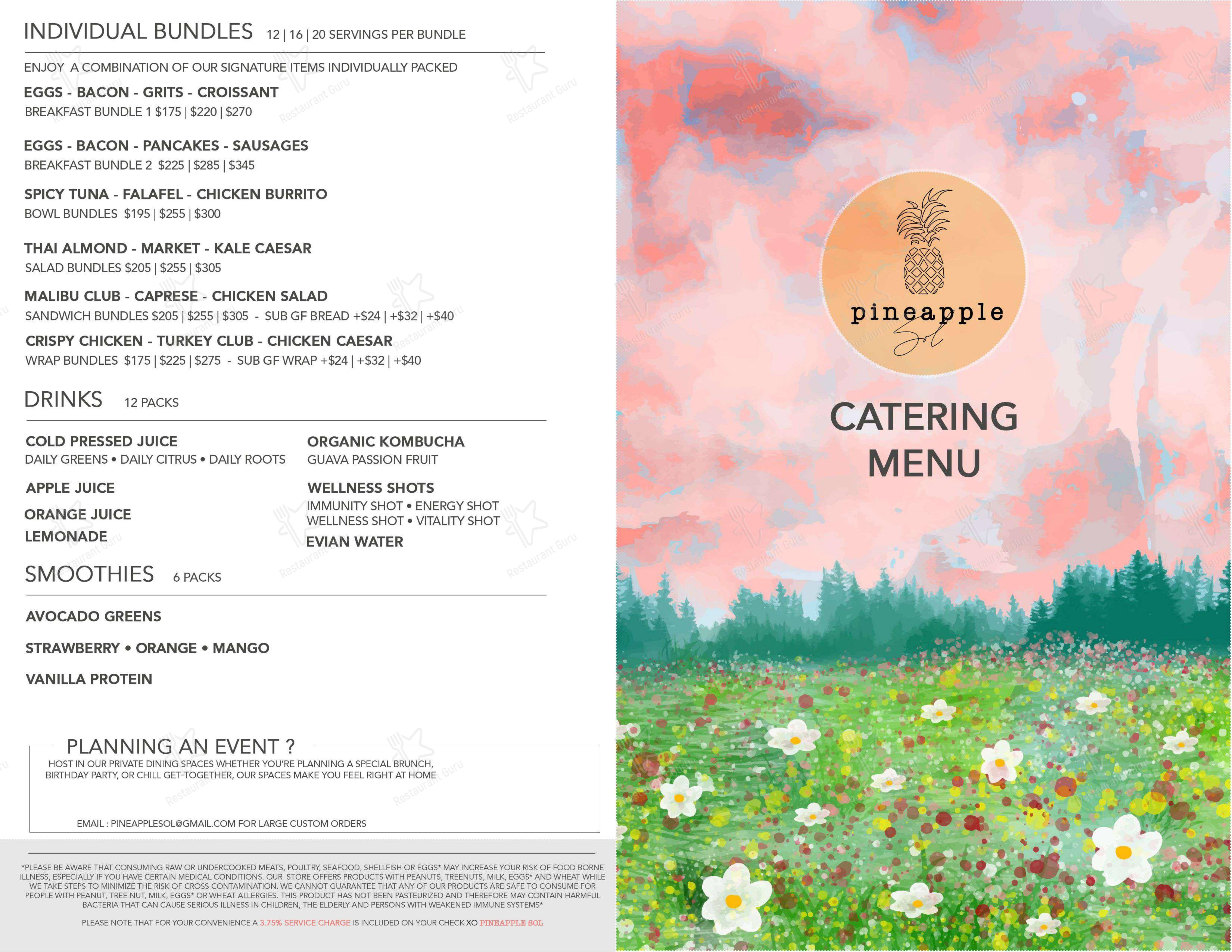 Menu at Pineapple Sol Cafe, Cary