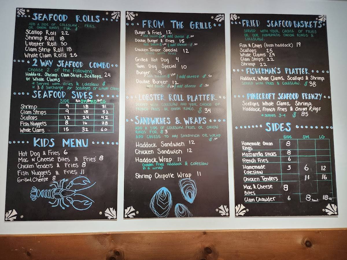 Menu at Pinecroft Dairy and Restaurant, West Boylston
