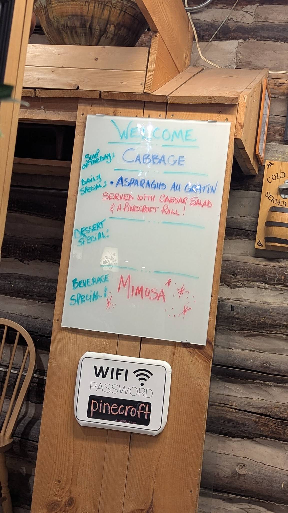 Menu at Pinecroft restaurant, Aylmer, Rogers Rd