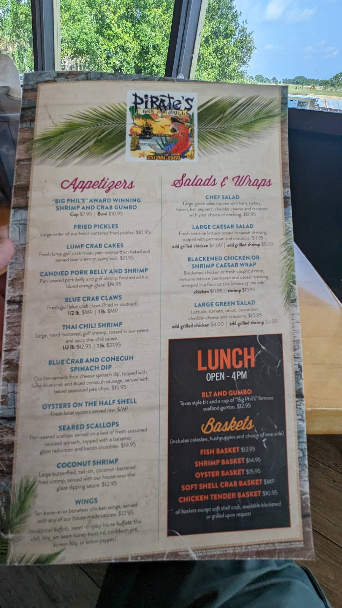Menu at Pirate's Bar And Grill, Dauphin Island