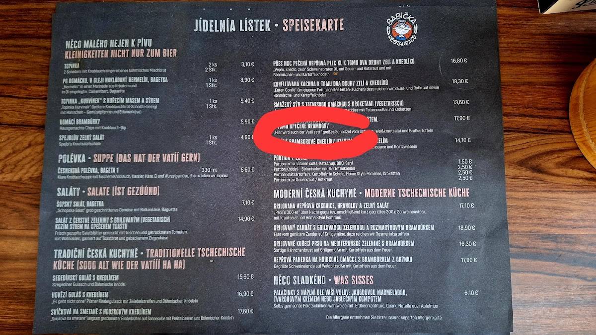 Speisekarte von Restaurant Babička, Pirna