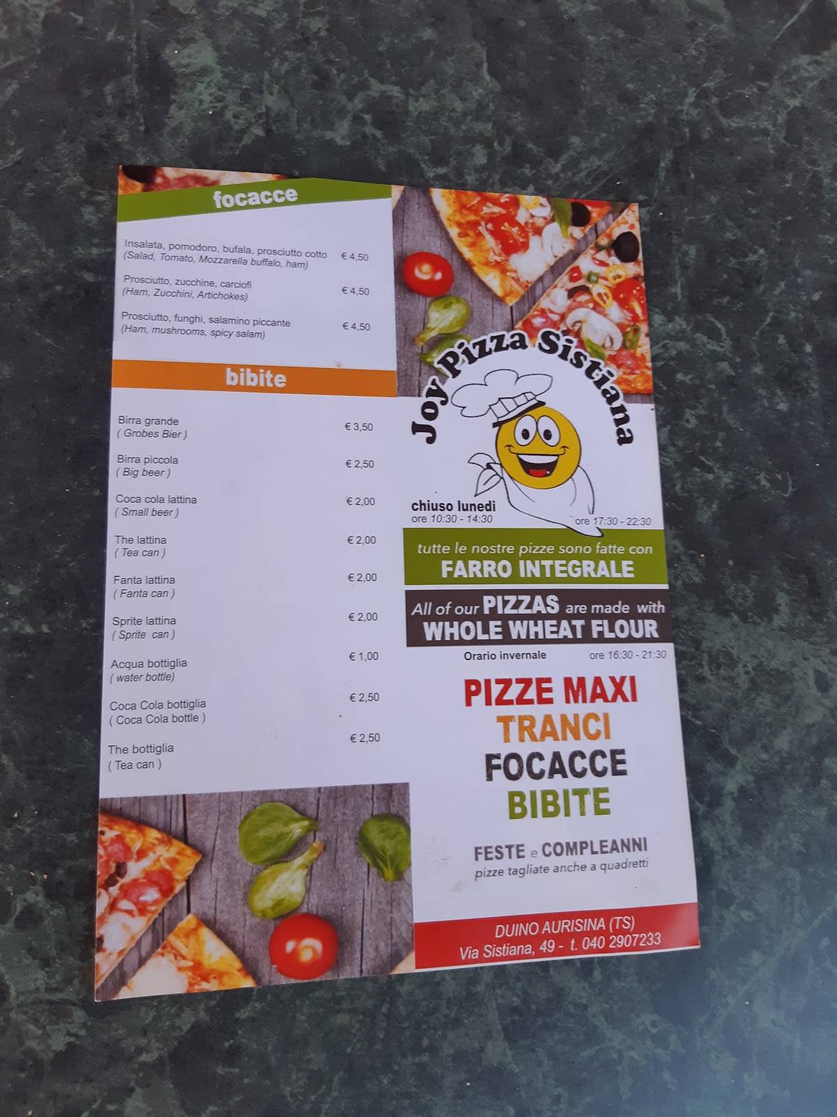 Menu at Pizza Al Taglio Joy Sistiana pizzeria, Sistiana