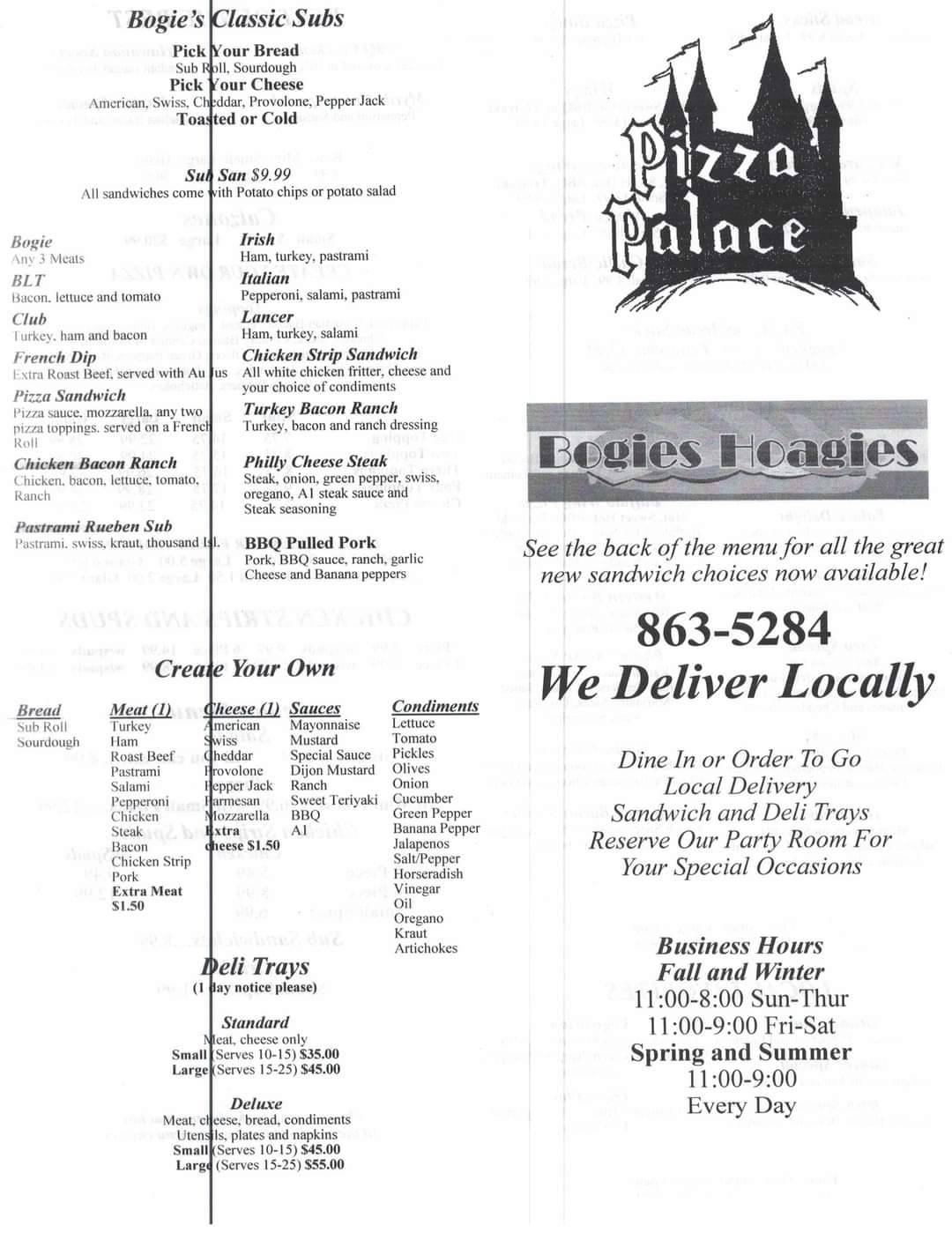 Menu at Pizza Palace pizzeria, Myrtle Creek