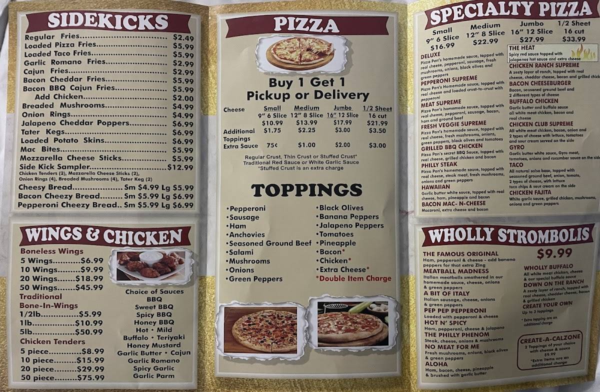 Menu at Pizza Pan pizzeria, North Ridgeville, Lorain Rd