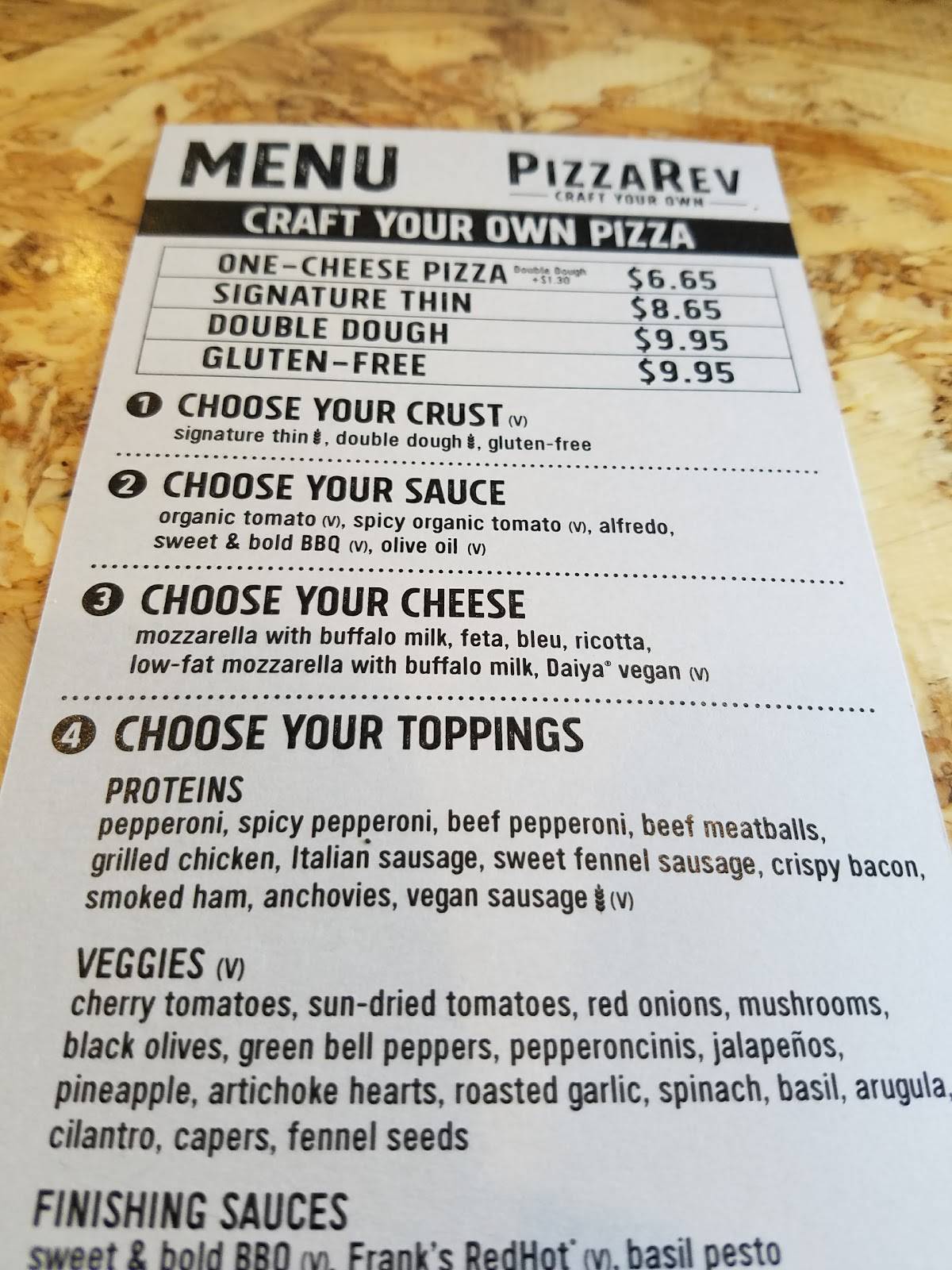 Menu at PizzaRev pizzeria, Bakersfield, Stockdale Hwy Suite 100