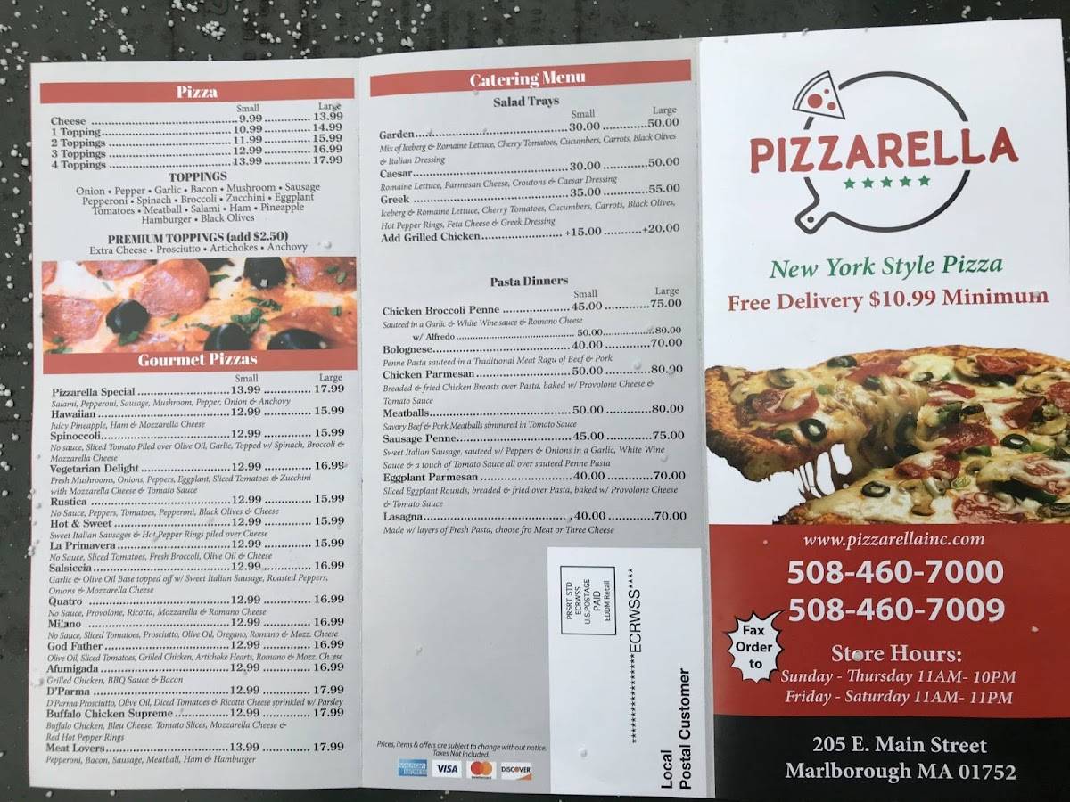 Menu at Pizzarella, Inc. pizzeria, Marlborough