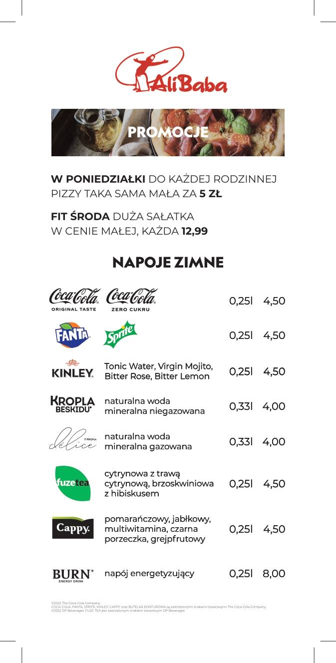 Menu at Pizzeria Alibaba Ozimek, Ozimek