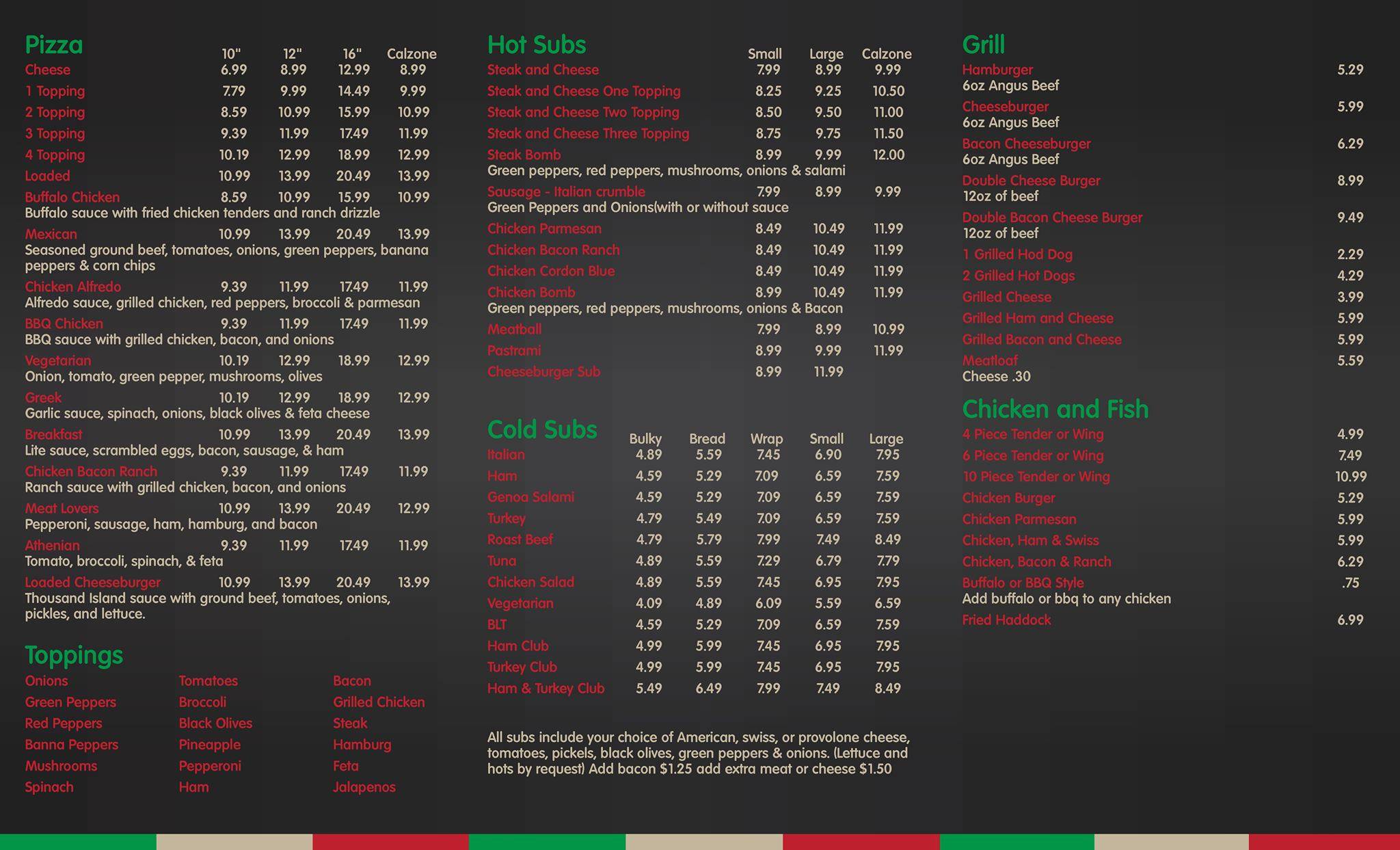 Menu at Allard's Market & Deli pizzeria, North Berwick