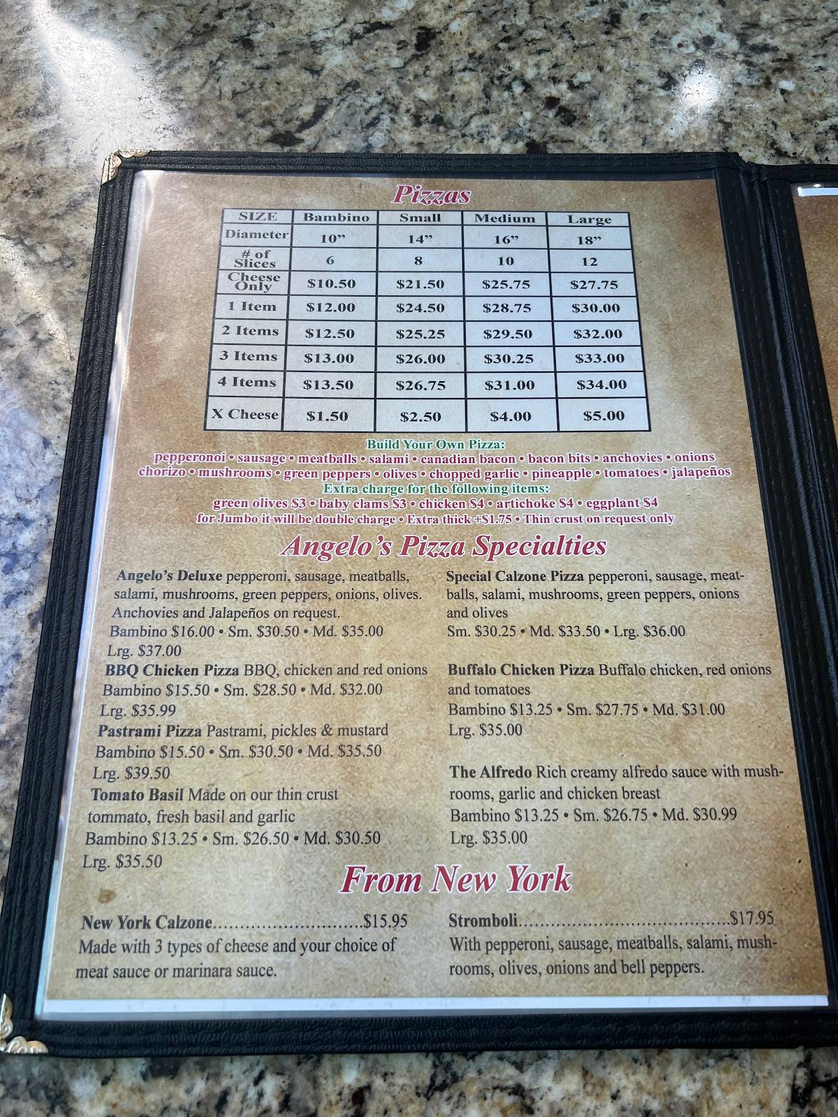 Menu at Angelo's Italian Restaurant & Pizzeria, Alhambra