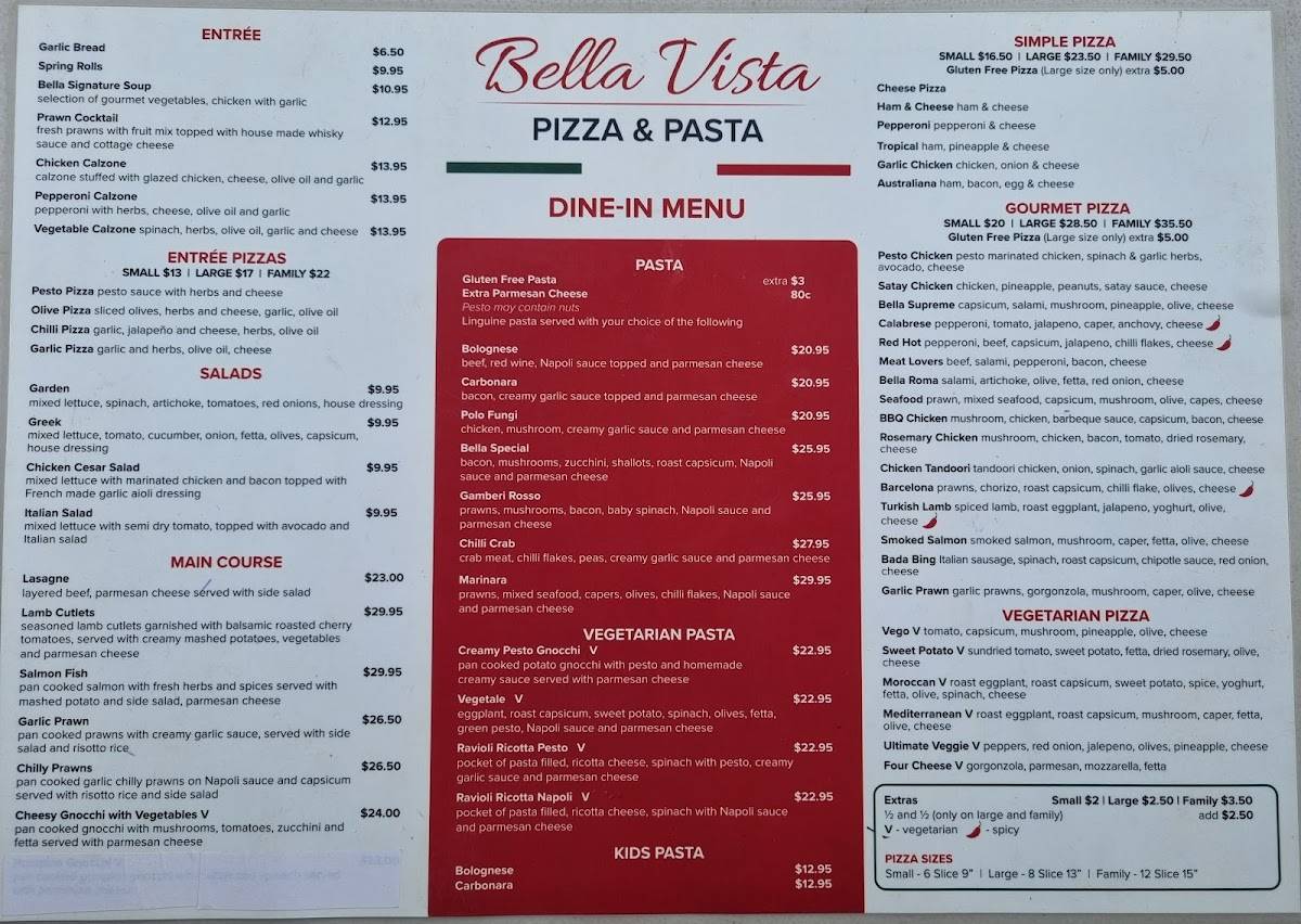Menu at Bella Vista Pizza & Pasta pizzeria, Mapleton